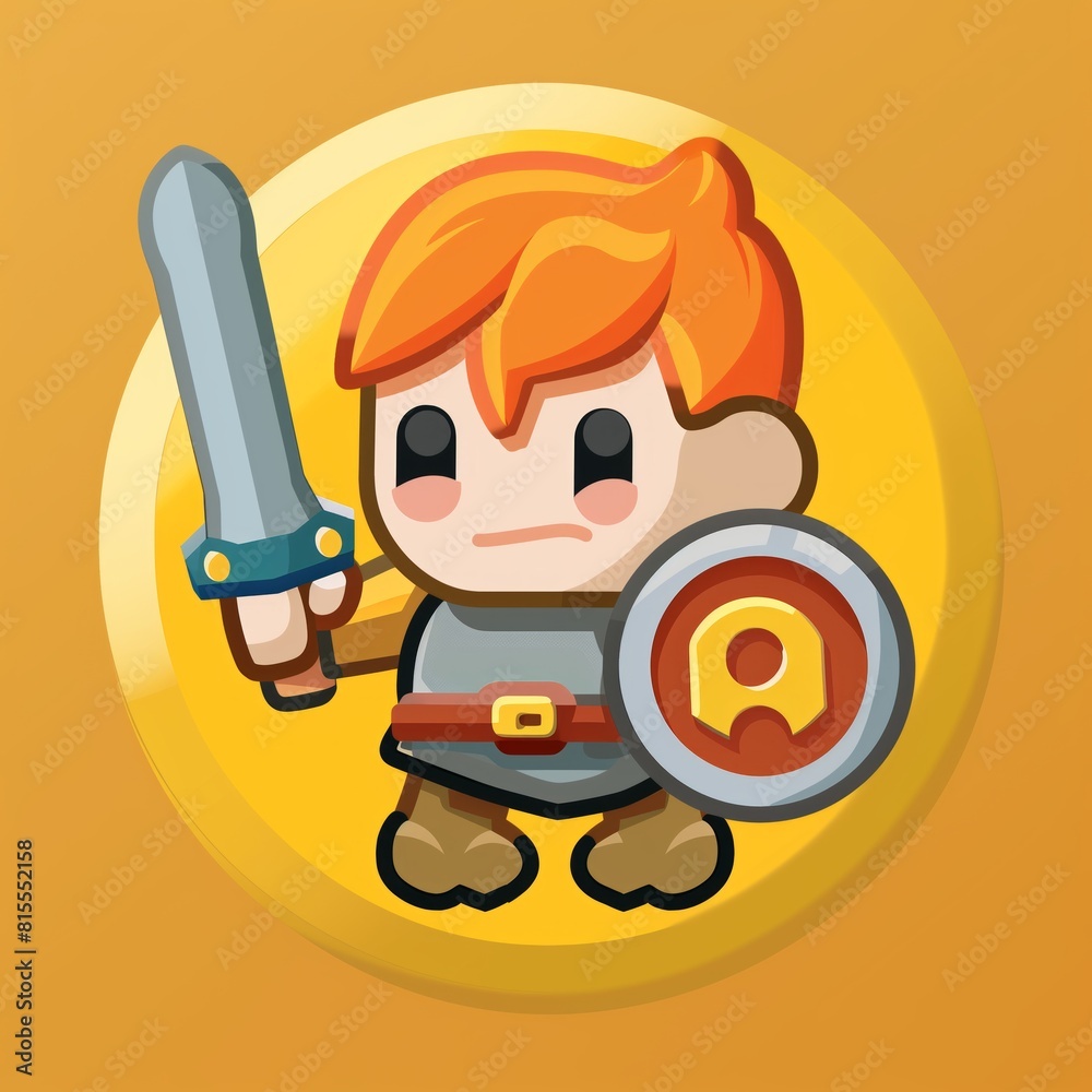 simple app icon contains cartoon-style character RPG fighter holding a ...