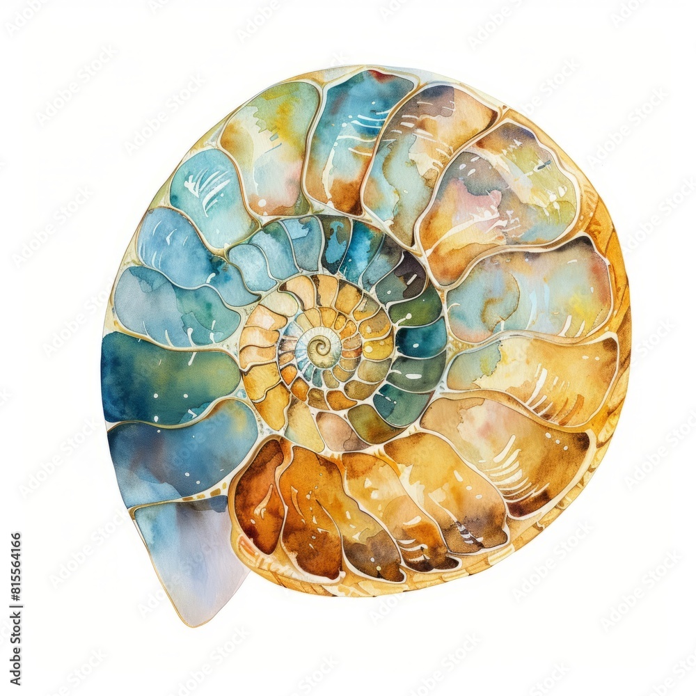 Watercolor painting of a nautilus shell showcasing the beauty of the ...
