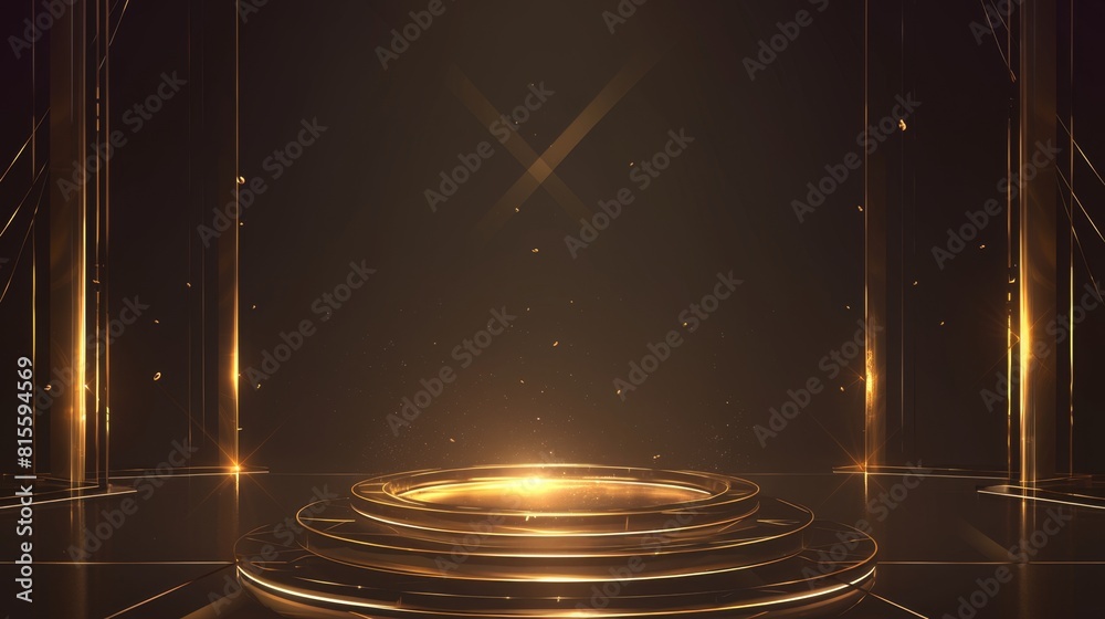 Golden Background Stage Podium with 3D Golden Platform and Lighting Rig ...
