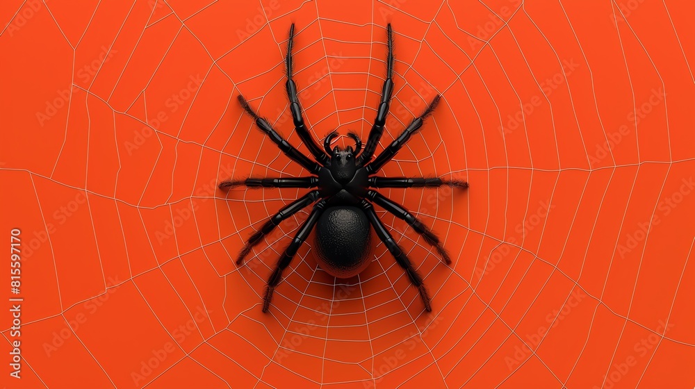 Spider on web flat design, top view, spider theme, 3D render ...