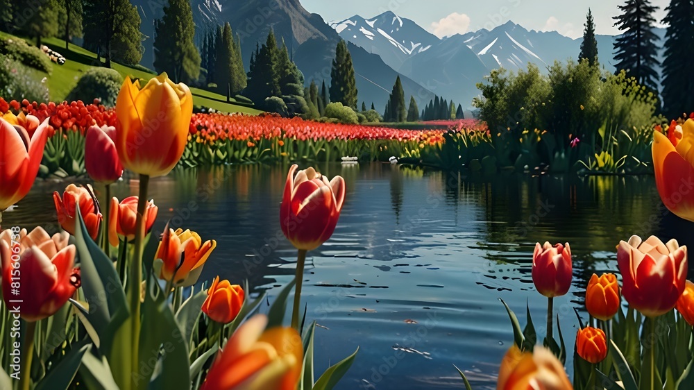 tulips in the mountains A 4K resolution seamless animation video ...