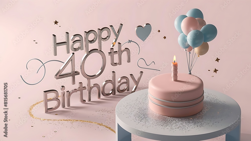Minimalist 3D Happy 40th Birthday Background With Balloons , Hearts ...