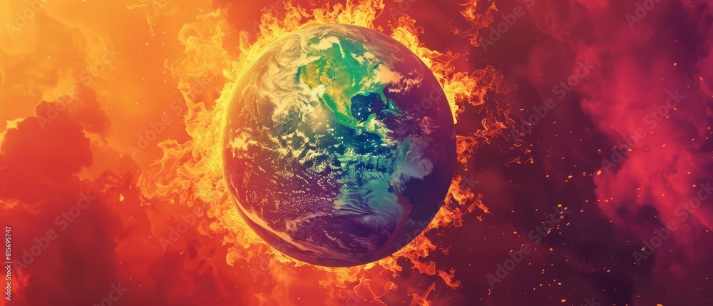 Graphic depiction of Earth with continents on fire, highlighting severe ...