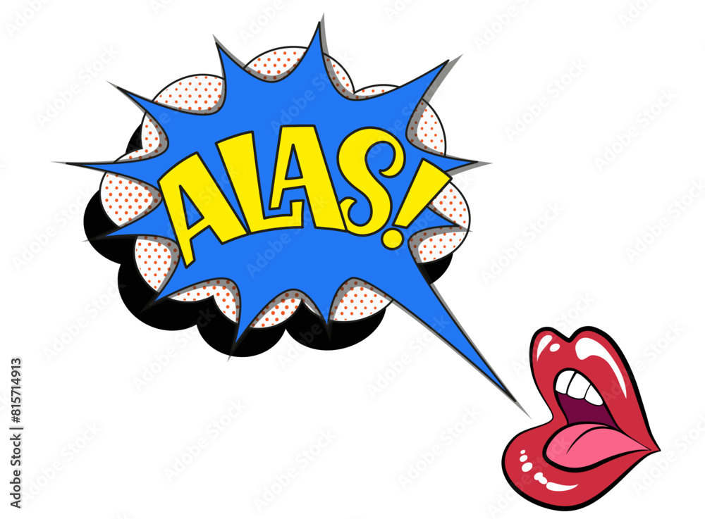 Comic lettering alas. Vector bright cartoon illustration in retro pop ...