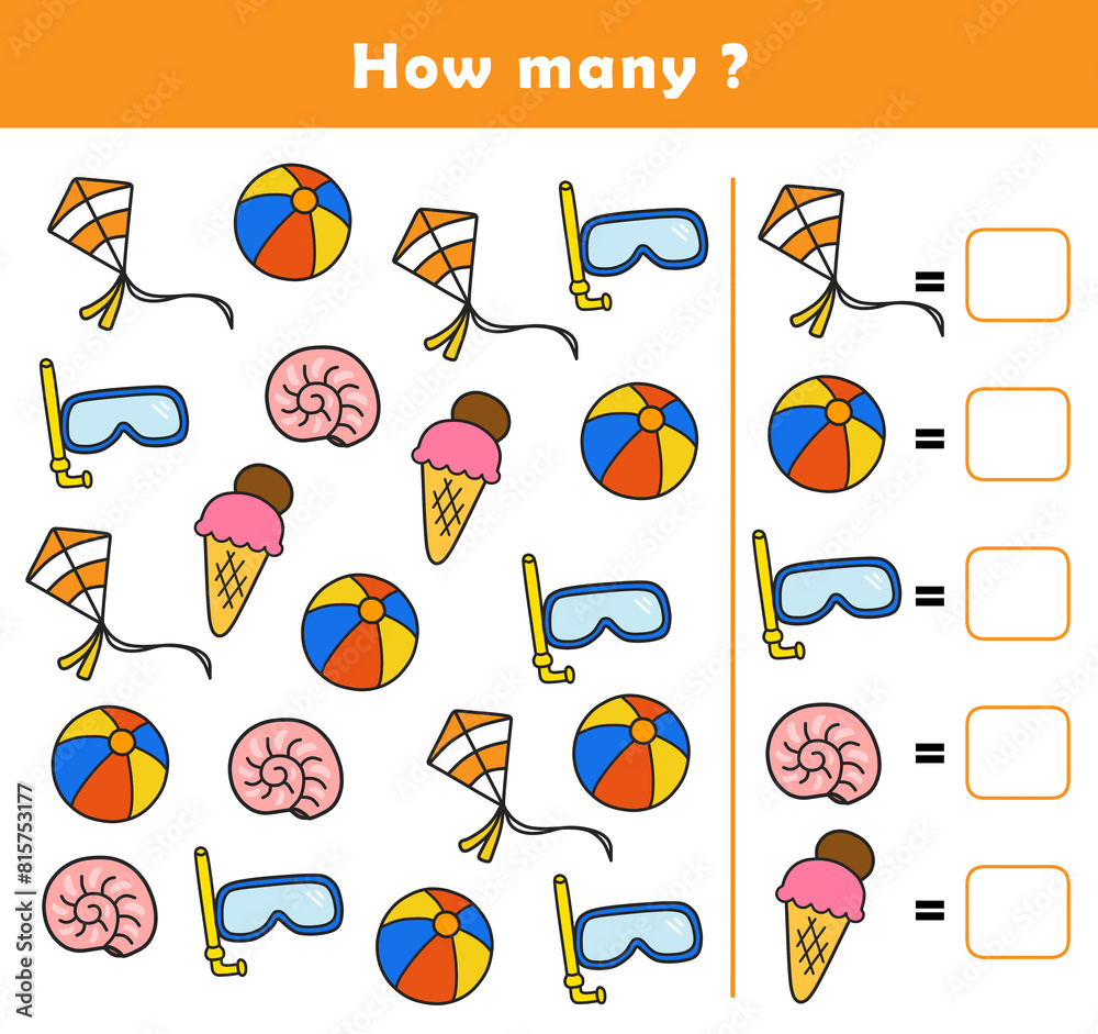 Counting children game cartoon. I spy game for toddlers. Find and count ...