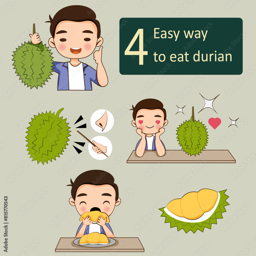 How to Eat Durian Fruit: A Visual Guide (Vector Illustration) Stock ...