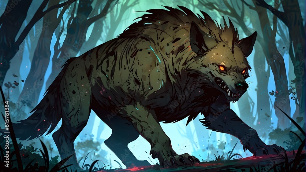 Illustration of a terrifying hyena-like creature, dark magic and ...