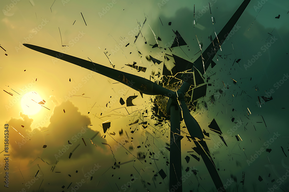 Captivating wind turbine silhouette fragmented into abstract shapes ...