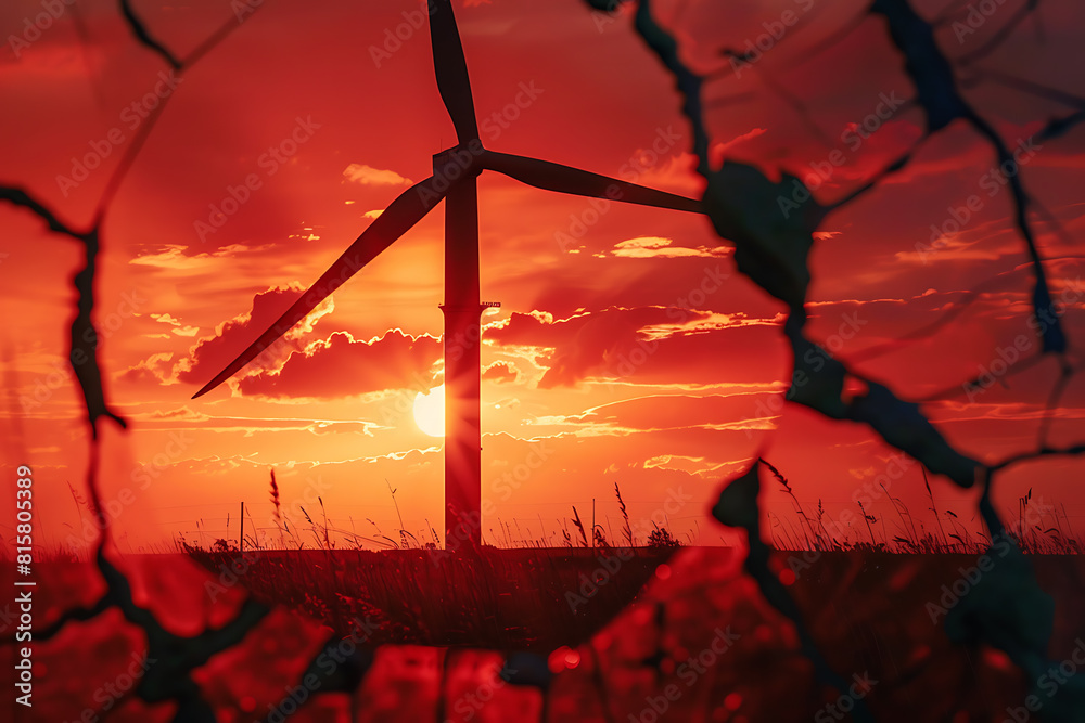 Captivating wind turbine silhouette fragmented into abstract shapes ...