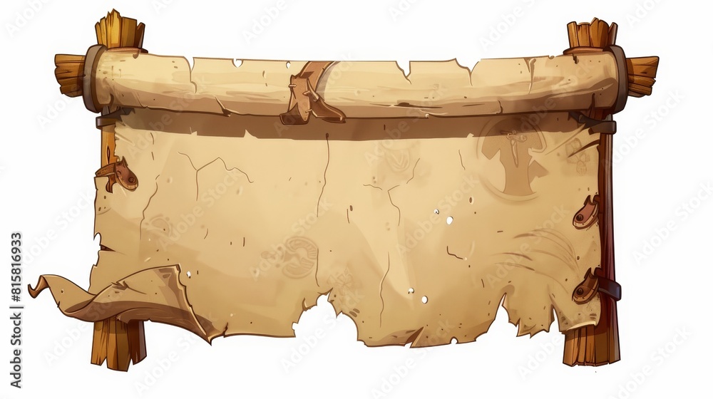 Cartoon illustration of medieval letter, vintage roll with wooden ...