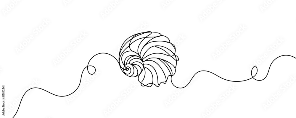 seashell, continuous one line drawing. Vector minimalist linear ...