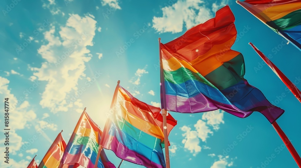 Pride visibility awareness shown through a series of LGBTQ pride flags ...