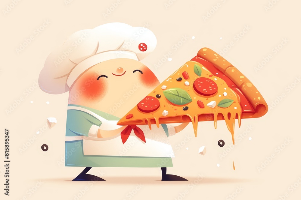 A cartoon pizza character with one slice of pepperoni on its face ...