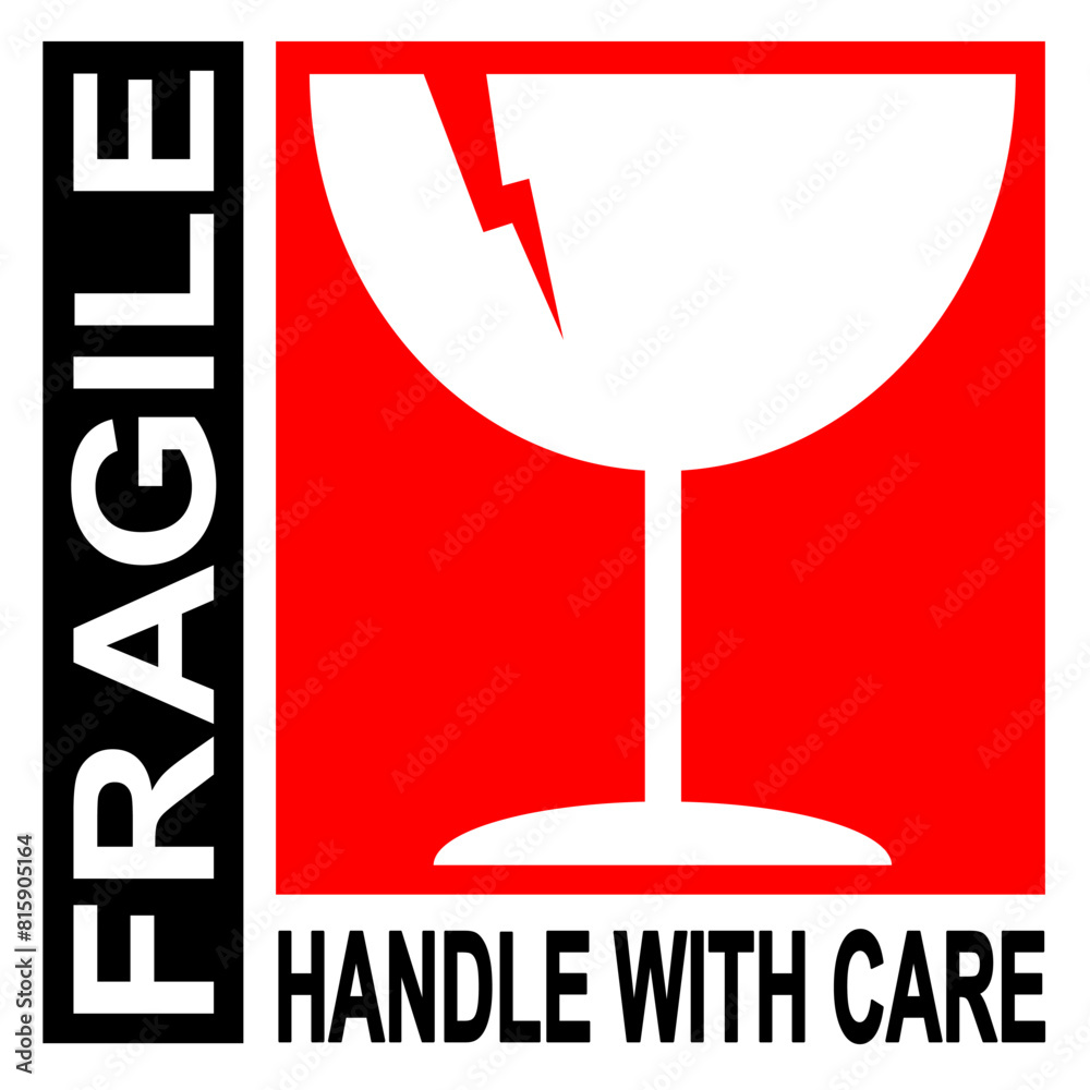 Vector de Stock sticker fragile handle with care, red fragile warning label, fragile label with ...