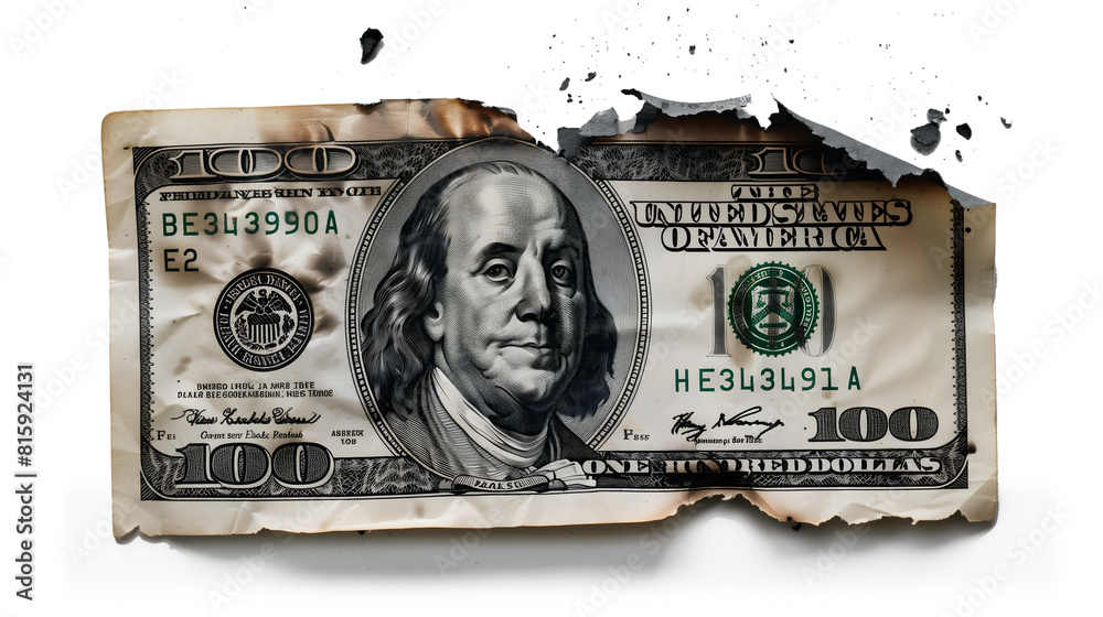 Money 100 dollar bill burned through on transparent background Stock ...