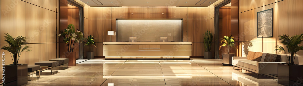Ilustración de Stock Corporate Office Lobby Floor: Displaying reception ...