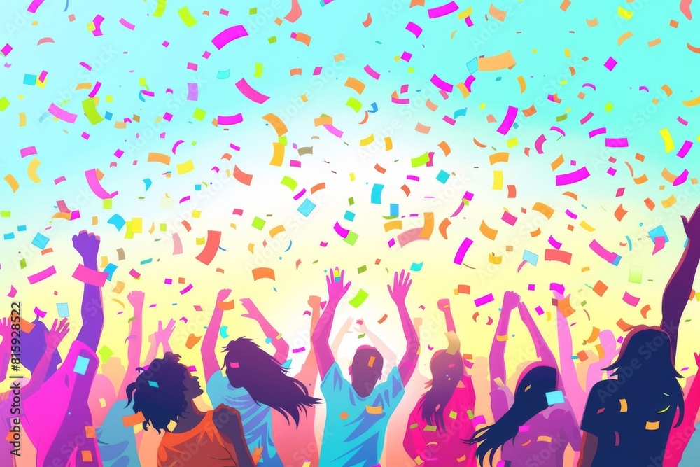 A vibrant illustration capturing the joy and excitement of a crowd ...