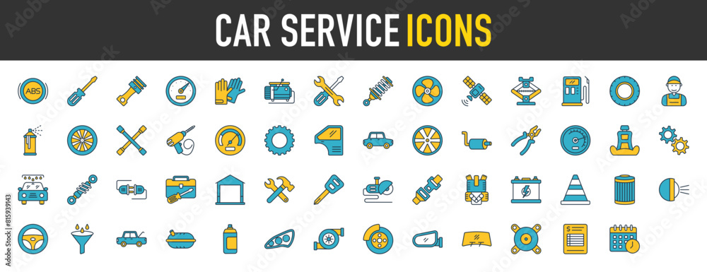 Car service icon set. Contains as Mechanism, Work Tool, Air Filter ...