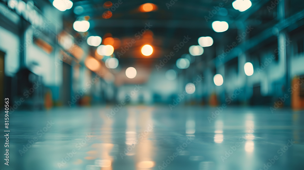 Abstract blurred factory and warehouse room background for industry ...
