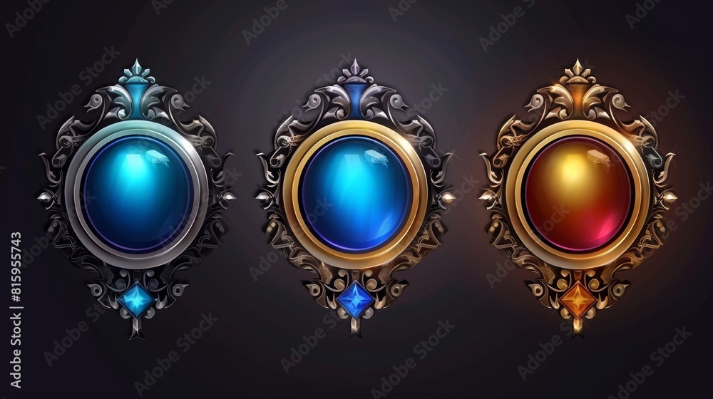 A gold and silver styled frame for fantasy game UI. An illustration set ...