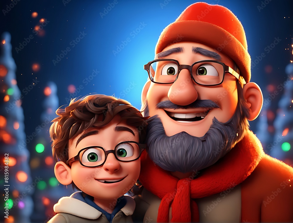 Father's day in modern animation with dad and his child - happy family ...