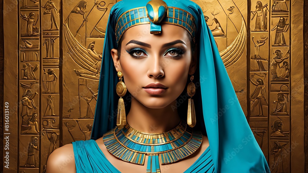 Portrait of an ancient Egyptian goddess. Beautiful young girl with the ...