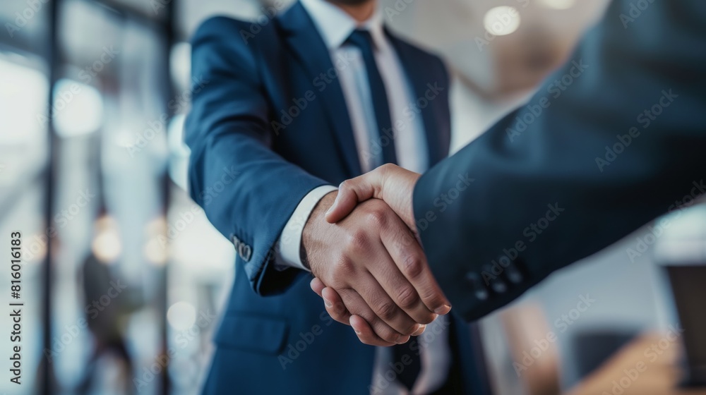 Businessman handshakes greeting say hello to other in office meeting ...