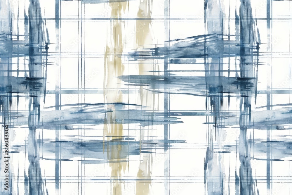 Hand-drawn checkered background. Watercolor seamless texture. Blue and ...