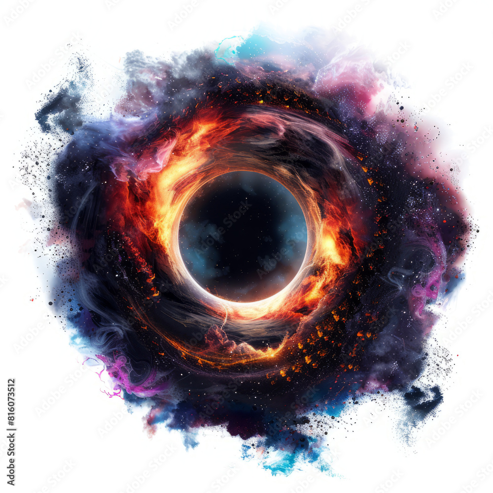 black hole surrounded by swirling gas and dust, with distorted space ...