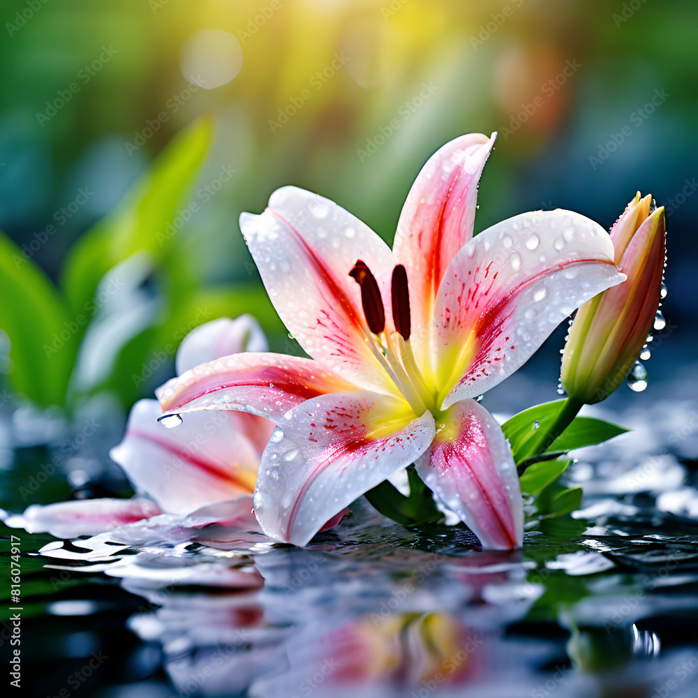 beautiful lily flowers water drops hd background wallpaper desktop ...