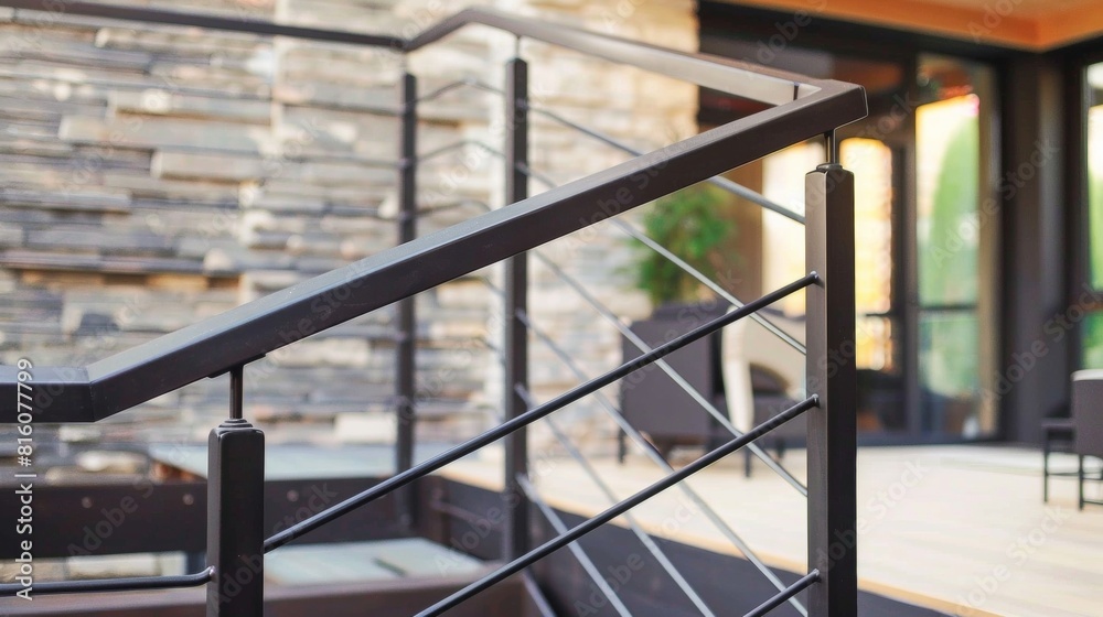 Modern metal railings and handrails in loft style. metal is treated ...