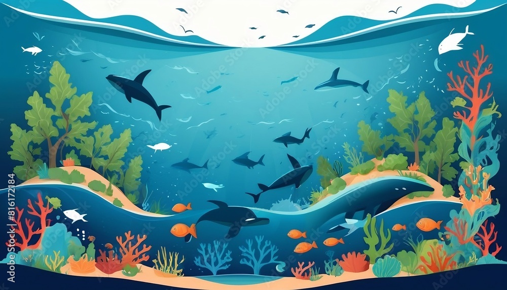 Vector illustration environment ecosystem dedicated to World ocean day ...