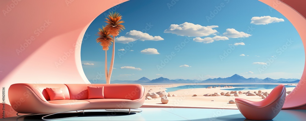 Surreal flat design side view distorted reality theme 3D render ...