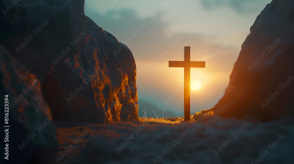 Crucifixion At Sunrise Empty Tomb With Shroud Resurrection Of Jesus ...