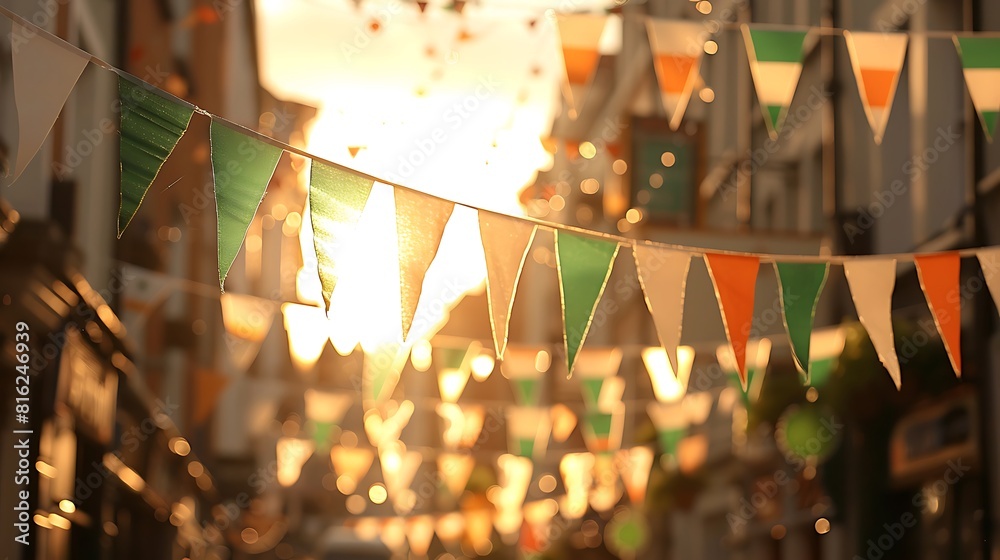 Garland with irish flag colors in a street of Dublin, Ireland - Saint ...