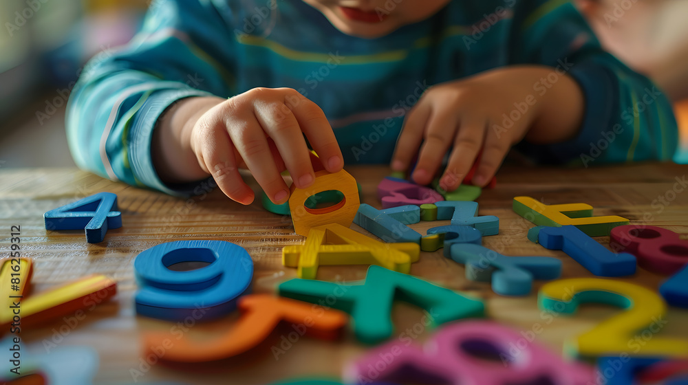Kid learning numbers through game Activity with wooden numbers ...