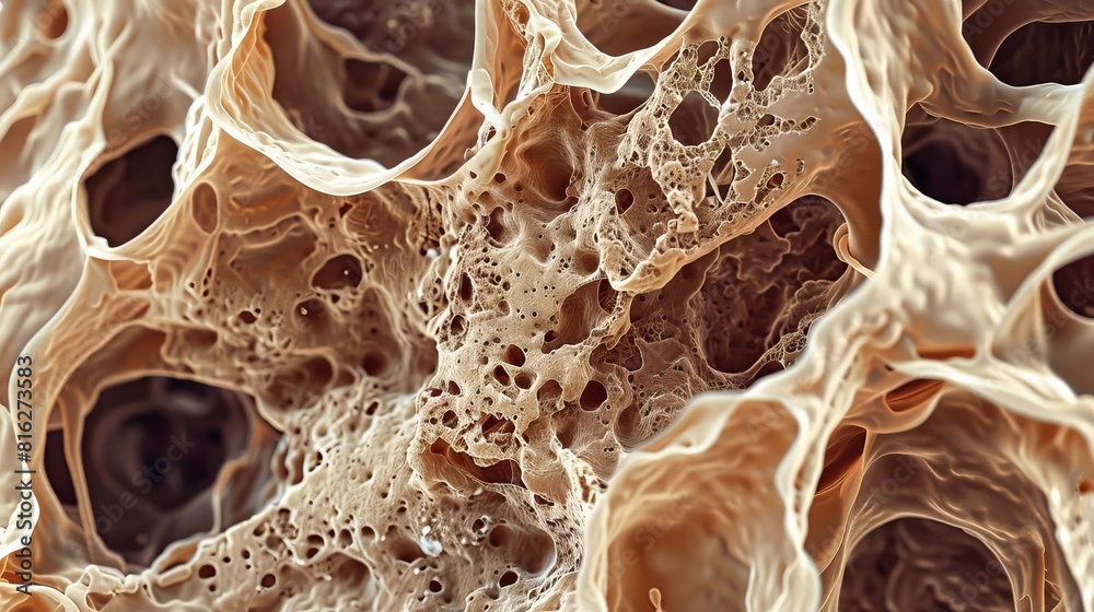 A highly magnified image of healthy bone marrow cells, showing a ...