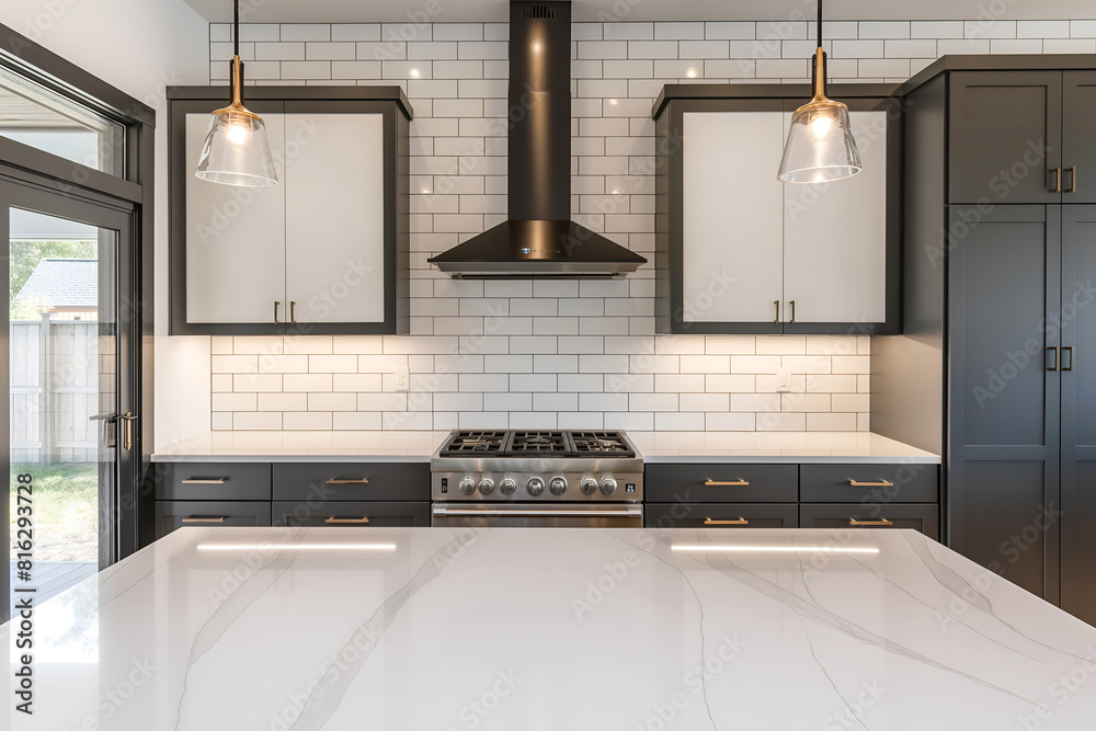 Interior Modern Kitchen, Empty Wall Mockup In White Room With Sleek ...