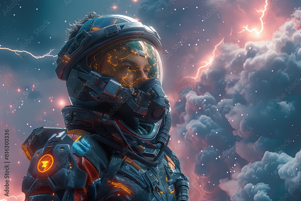 Bounty Hunter's Flight: Detailed Portrait in Sci-Fi Scene with ...