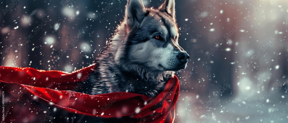 Creative charismatic of a pack animal, a husky in a superhero cape ...