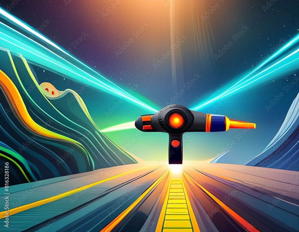 Modern illustration of laser blasters, space guns VFX effect with ...