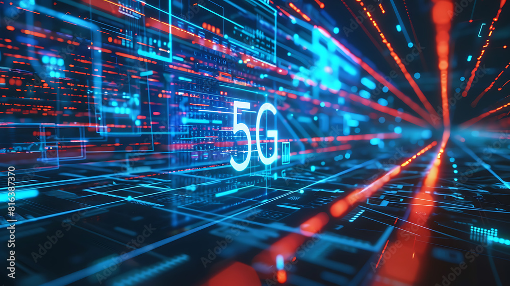 5G technology illustration with dynamic light trails, signifying high ...