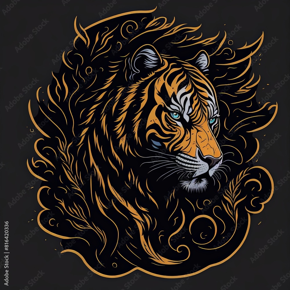 Gothic Tiger Drawing in Dark and Mysterious Cathedral Ruins. Gothic ...