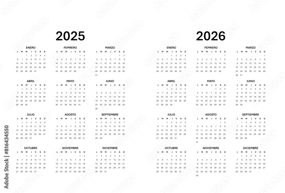 Spanish Calendar for 2025-2026. Scheduler, agenda or diary template ...