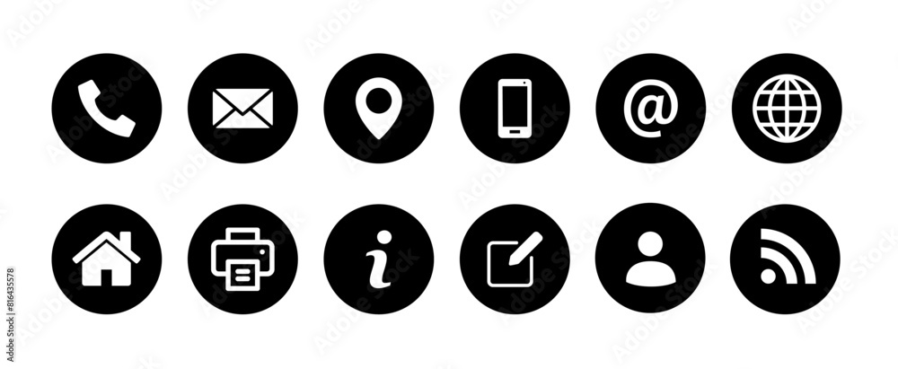 Latest contact us icon set 2025. Phone, Mail, location pin, website ...