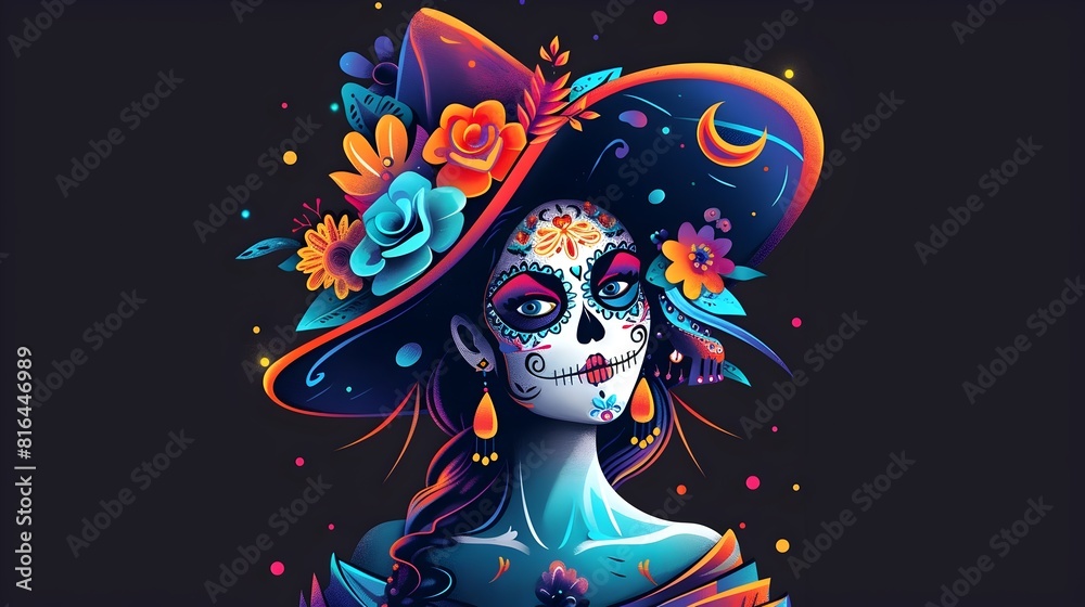 Vibrant Catrina Character Celebrating Dia de los Muertos with Elaborate ...
