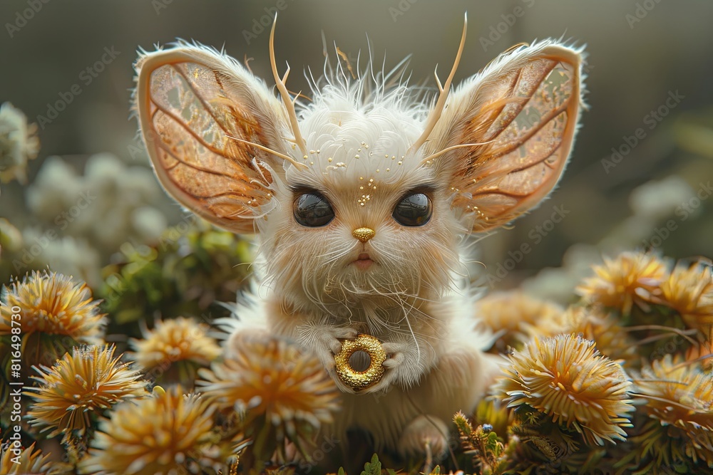 Tiny Creature Adorning Gold Ring: Complete Digital Art with Emphasized ...