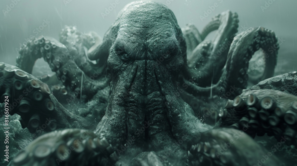 Cthulhu rising from the ocean. Mythical sea monster rising from the ...