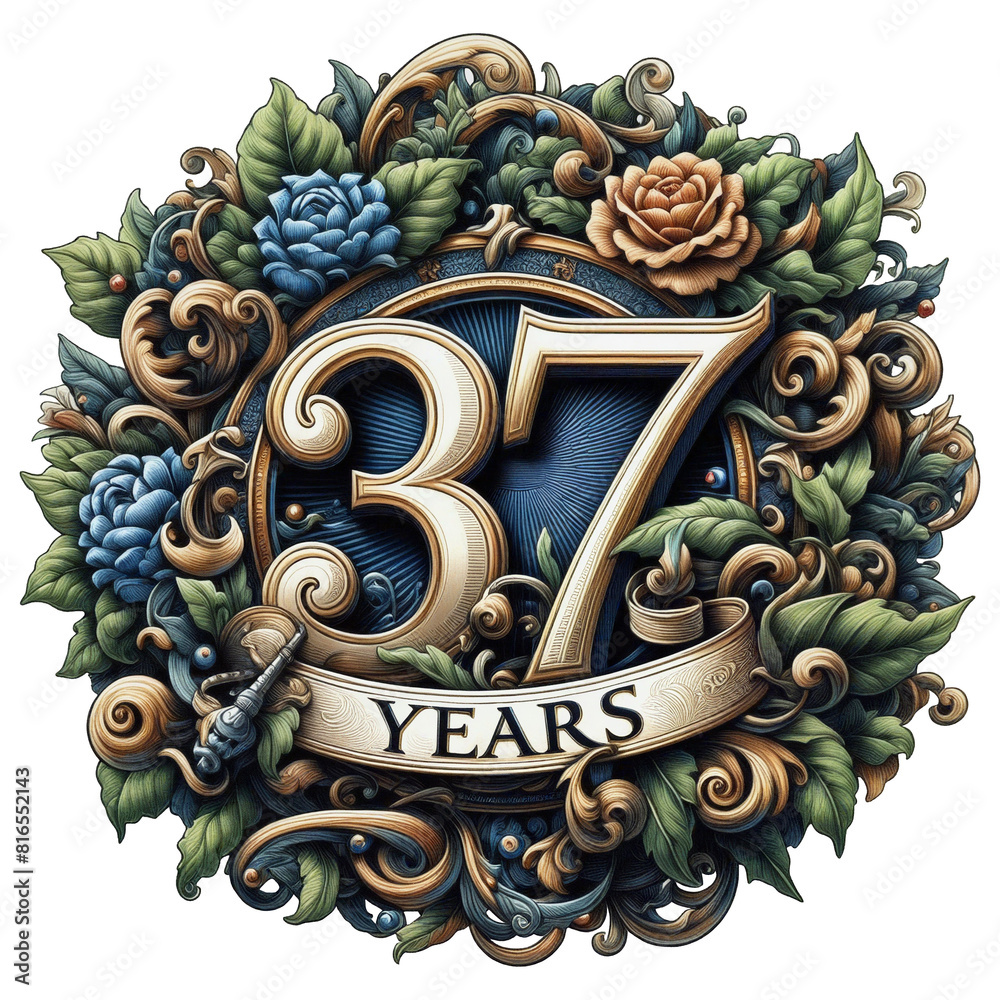 Intricate Thirty Seven 37 Years Anniversary Emblem with Stylized ...