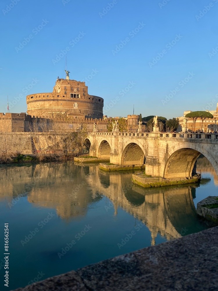 Photo Stock Castel Sant'Angelo and Ponte Sant'Angelo - bridge over the Tiber River, Rome, Italy ...